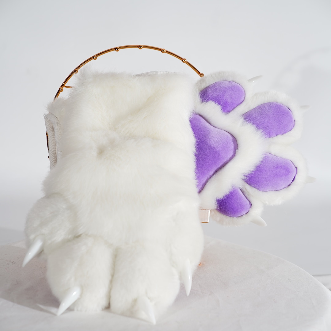 White and Purple Wolf Paw Gloves, Fluffy Kitten Fursuit Paws, Fox Paw ...
