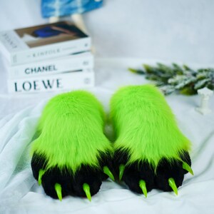 Lime Green With Red Stars Fursuit Paws, Kemono Fursuit Hand Paws, Furry ...
