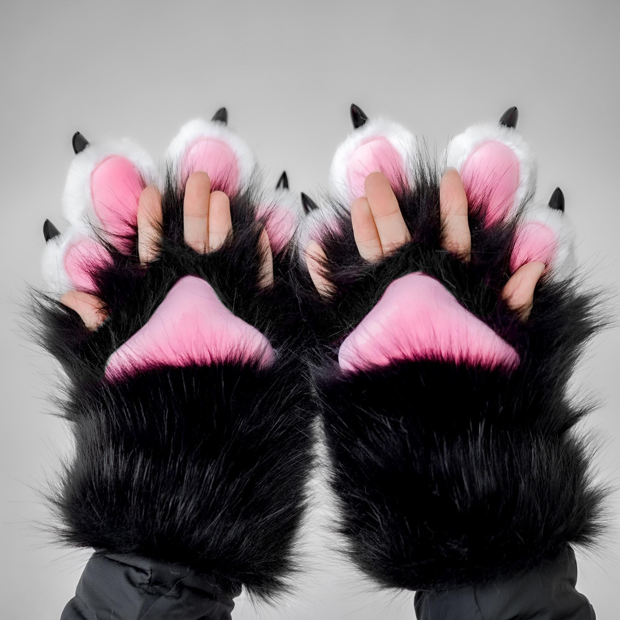 Lined Finger Escapes Paws | Black Main Color, White Fingers | Fursuit ...