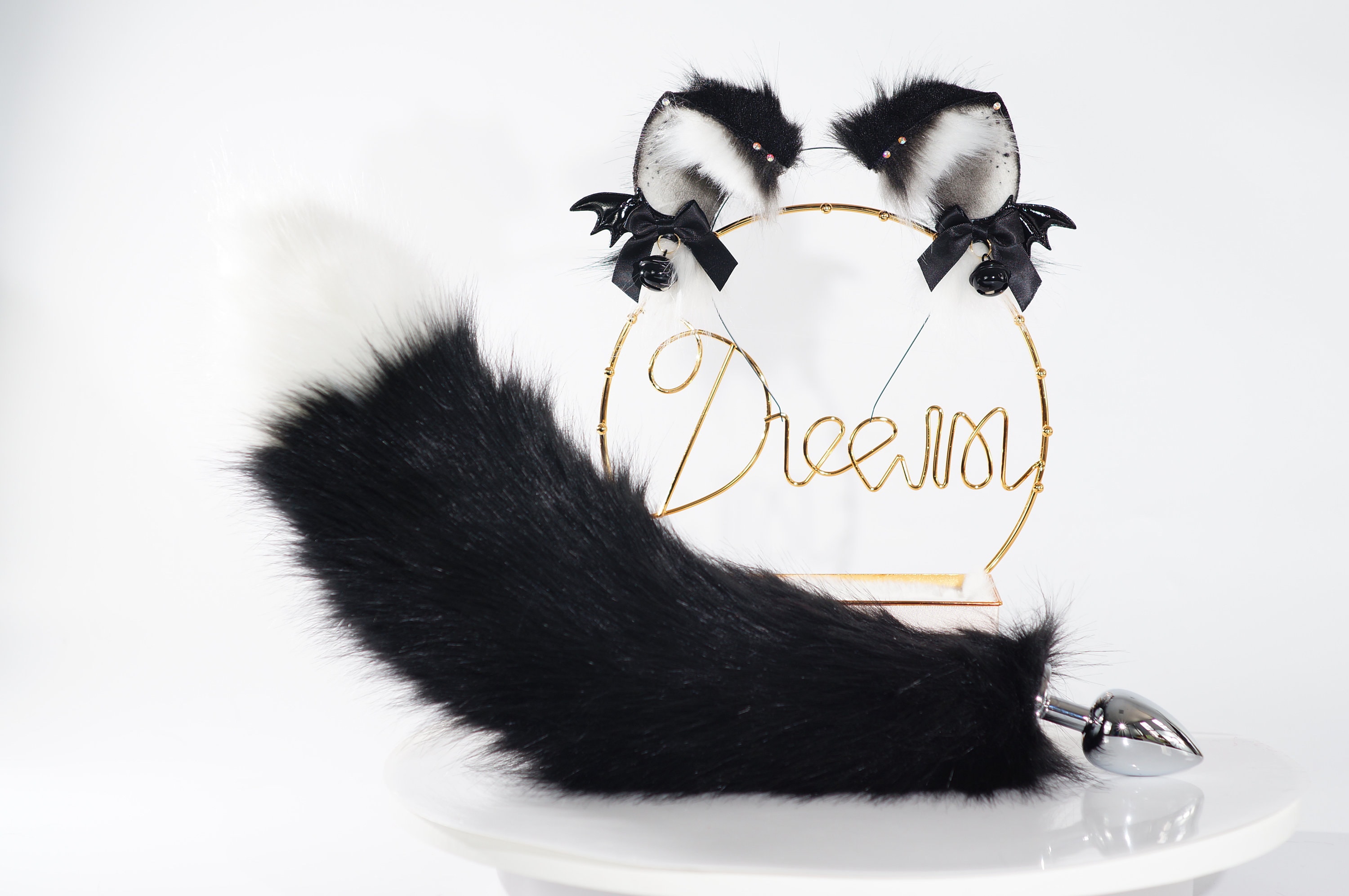Goth Cat Ear Fox Ear Headband and Tail Petplay Sextoy Cat - Etsy