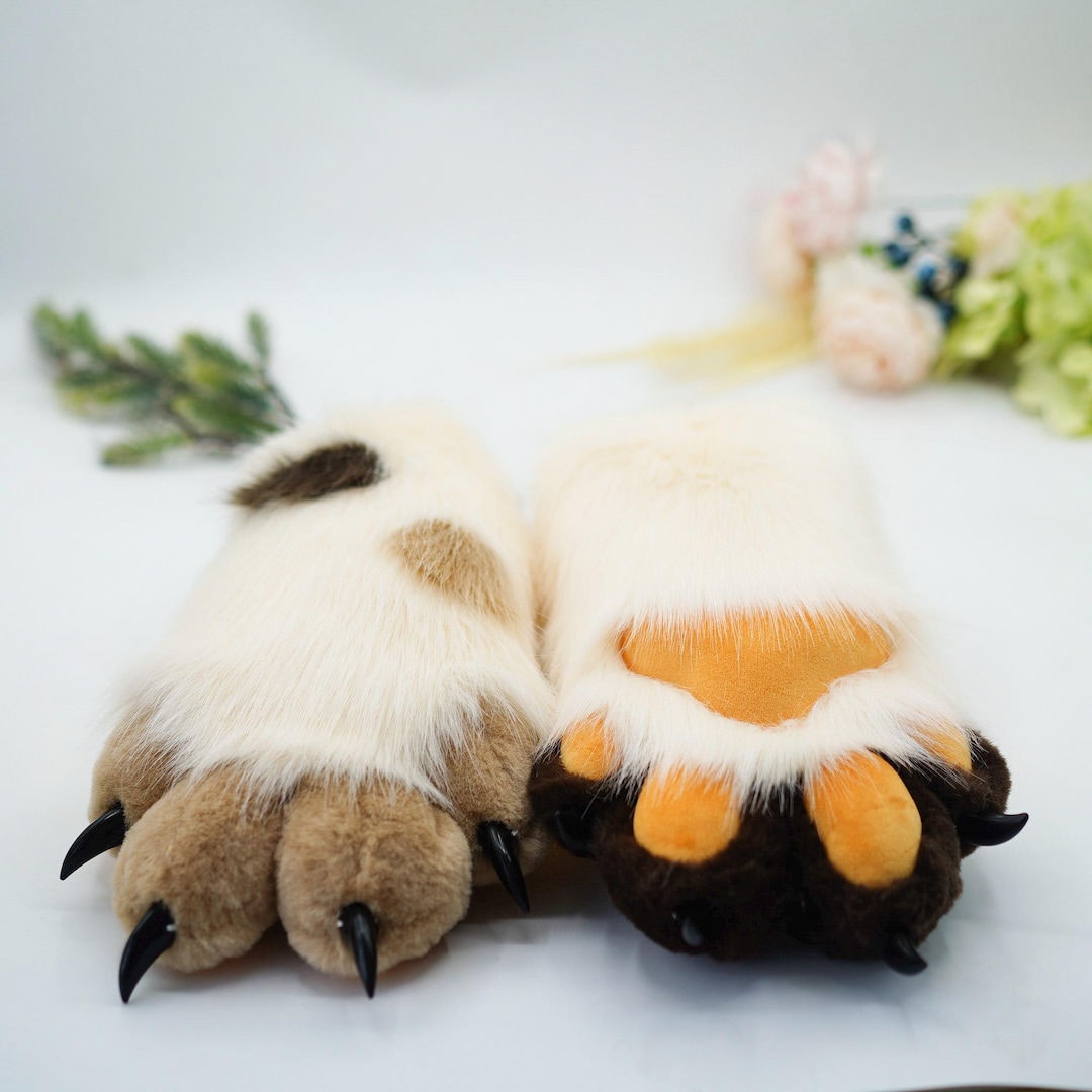 Cozy Beige Fur Furry Hand Paws | Soft Plush Gloves for Cosplay ...
