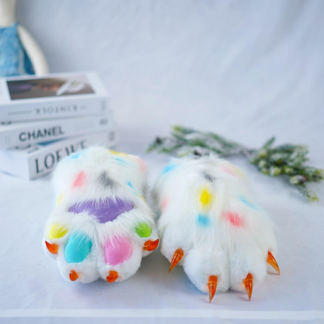 White Fursuit Paws With Colorful Spots,kemono Toony Fursuit Gloves ...