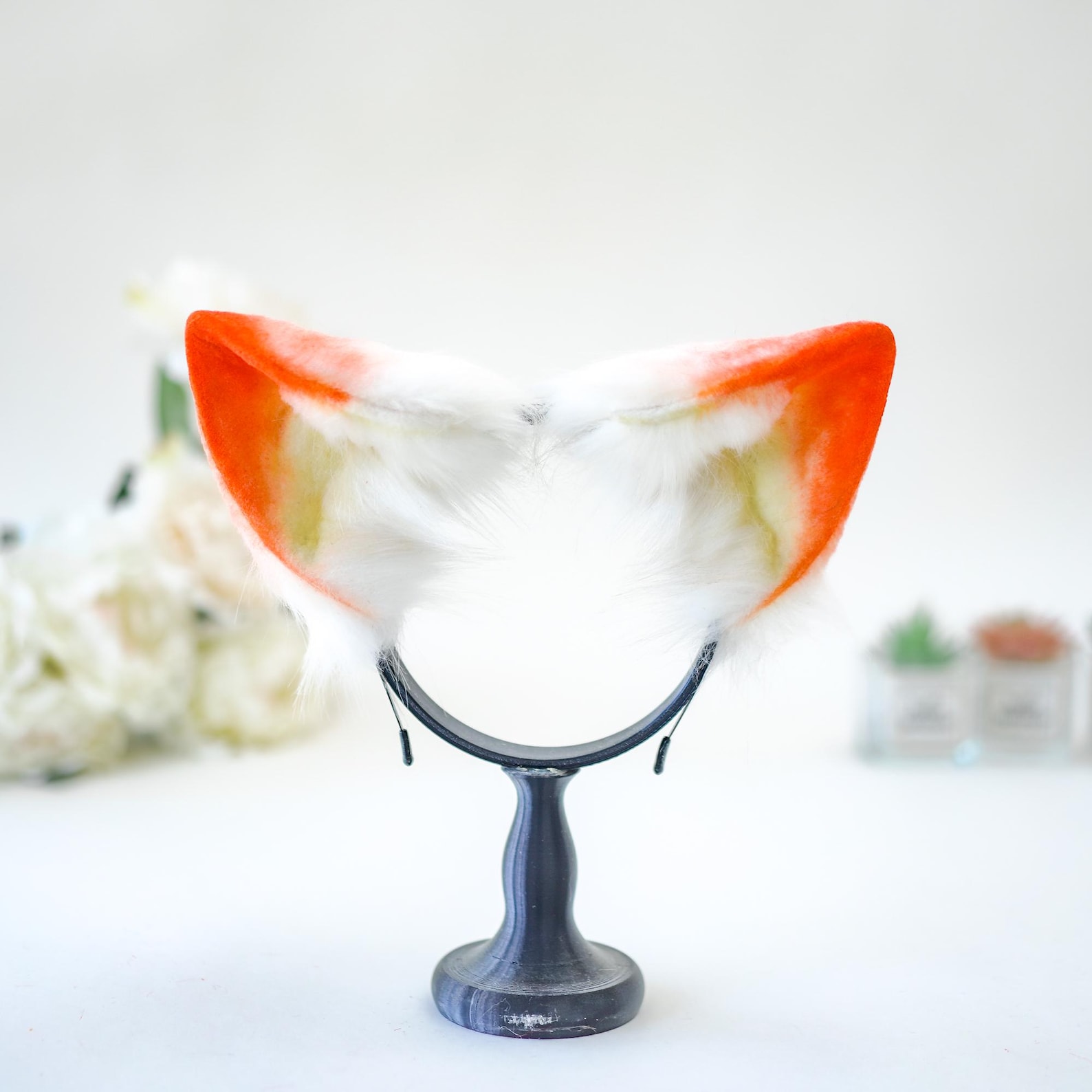 White Fox Fursuit Ears, Orange Tipped Animal Headband, Rave Festival ...