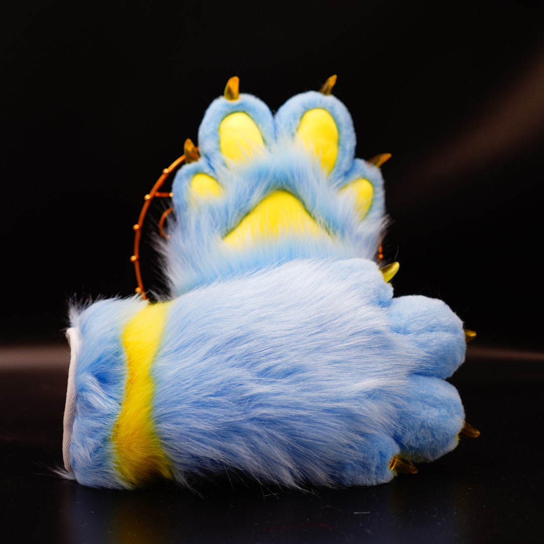 Light Blue Cat Paws Wolf Gloves Realistic Faux Fur Fluffy Kitten ...
