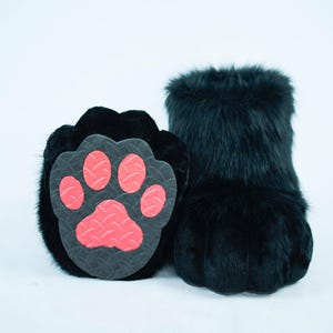 Fursuit All Black Feet Paws Outdoor Shoes | Soft Faux Fur Paw Slippers ...