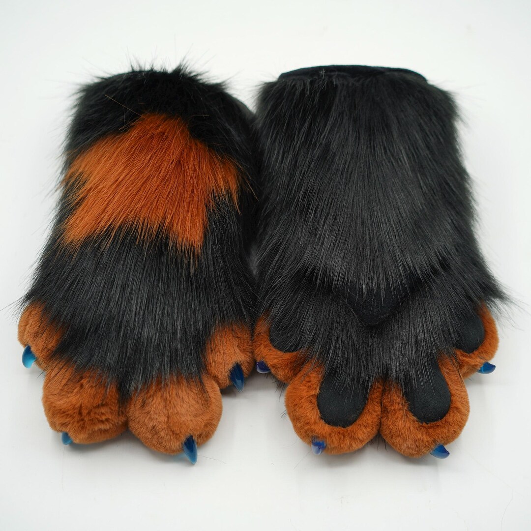 LARP Furry Fandom Fursuit Handpaws | UV Reactive Faux Fur Rave Gloves ...