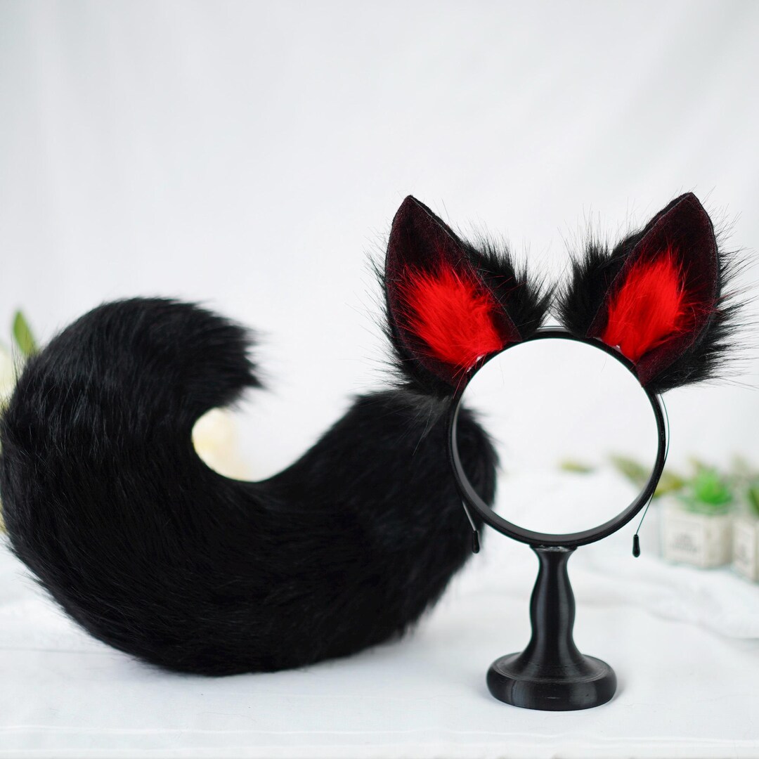 Mysterious Red and Black Fox Ears&tail Set | Realistic Cospaly Costume ...