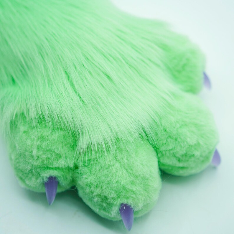 Green Furry Paws With Black Pad | Fluffy Fursuit Partial Costume ...