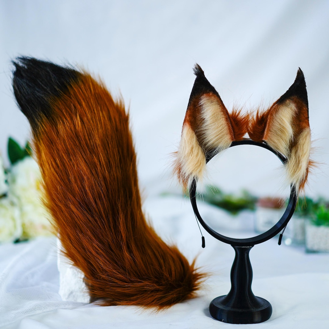 Yellow Brown Fox Ears and Tail Set,custom Furry Cosplay Set for ...