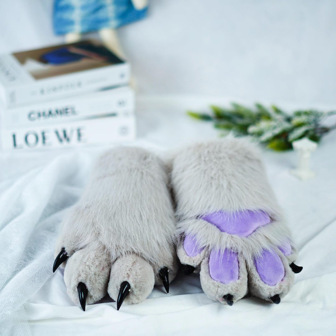 Furry Paws With Grey Fur Purple Pad Black Claws | Fluffy Fursuit ...