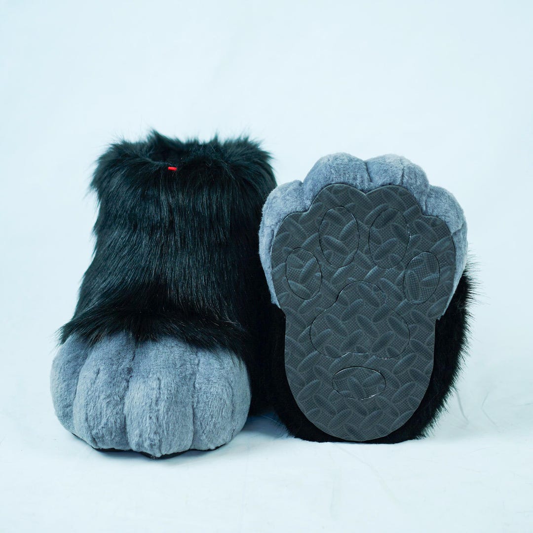 Fursuit Black Feet Paws Outdoor Shoes | Soft Faux Fur Paw Slippers With ...