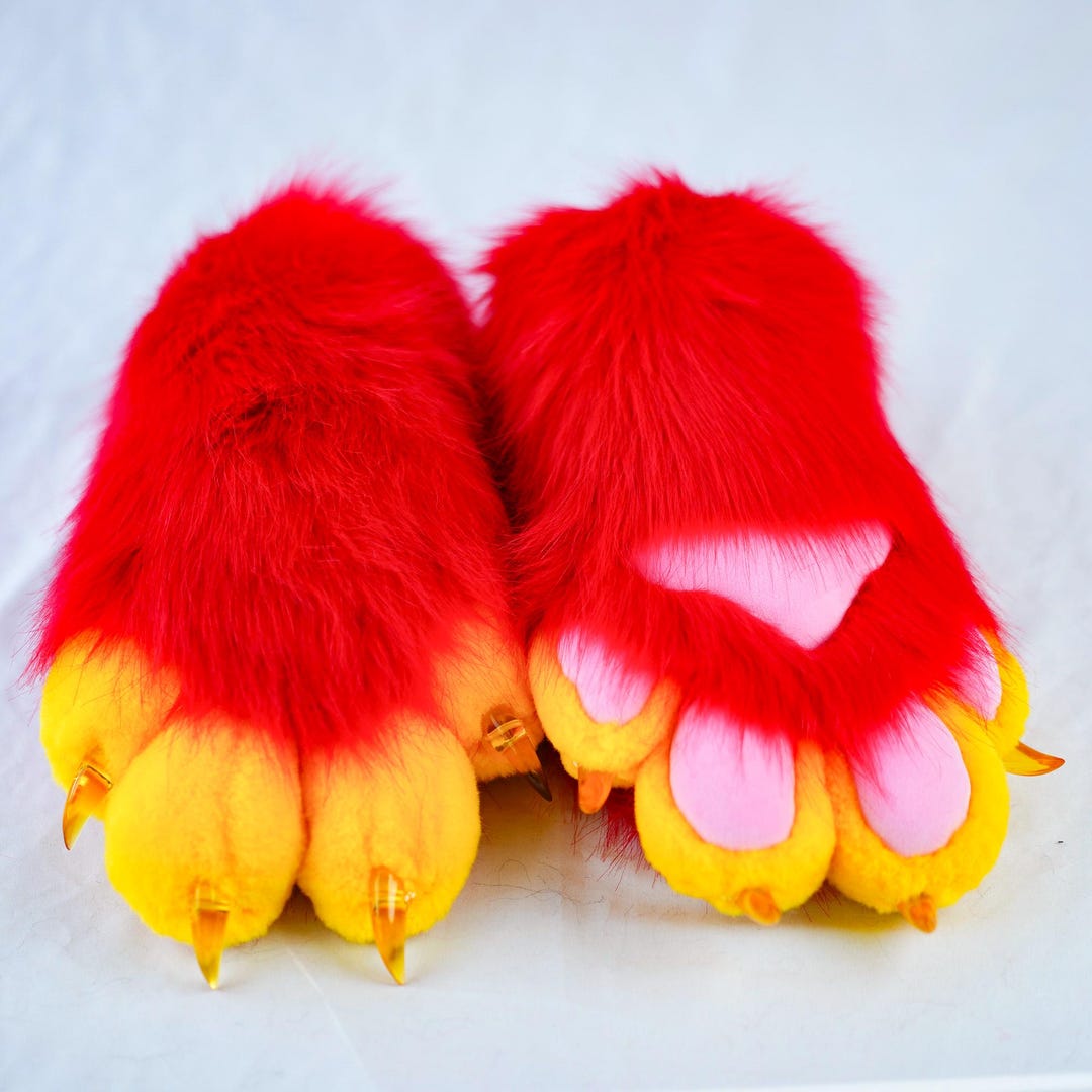Furry Paws With Red Fur Pink Pad Yellow Finger&claws | Fluffy Fursuit ...