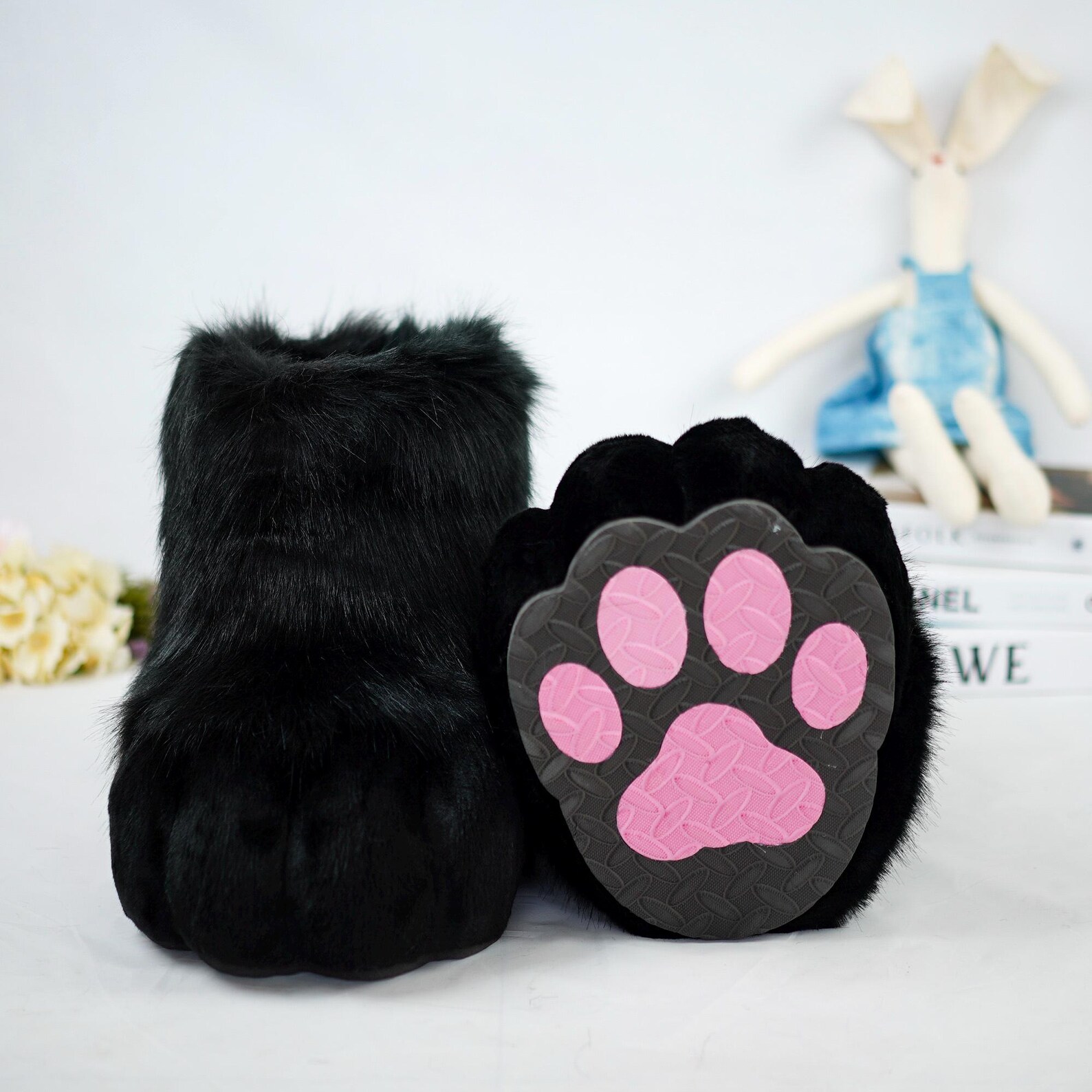 Black and Pink Outdoor Fursuit Feet Paws and Hand Paws Set, Cosplay ...