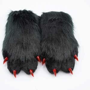 Black Puppy Paws With Red Meat Pad, Furry Gloves, Tiger Paws, Fox Paws ...