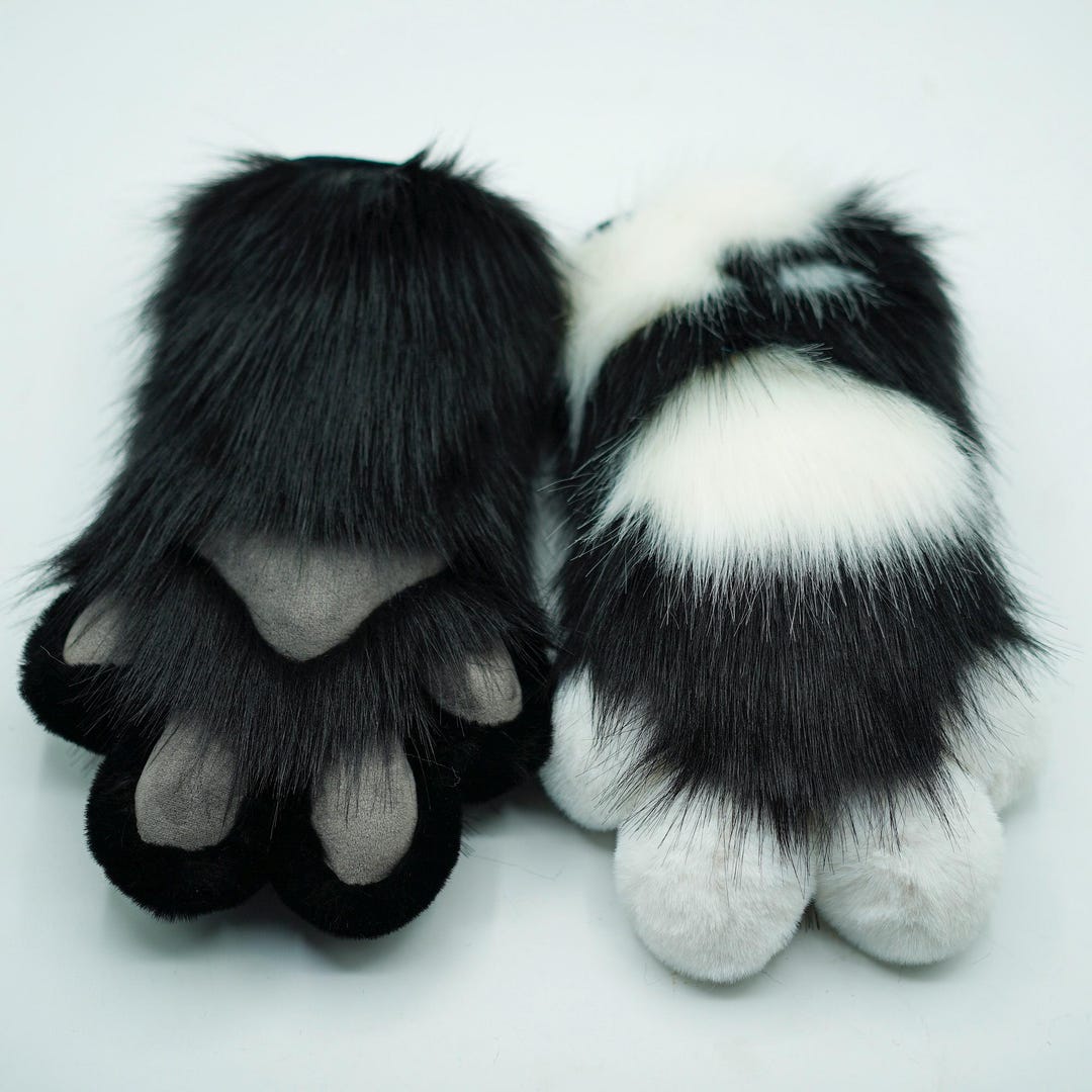 Black and White Furry Paws for Your Fursona - Soft Custom Faux Fur Hand ...