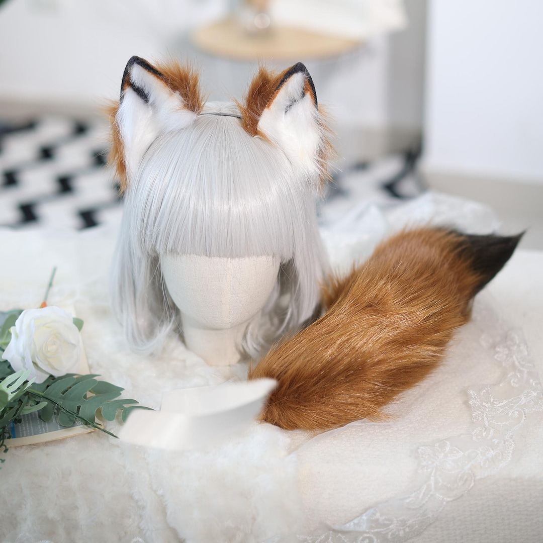 Yellow-brown Wolf Ear and Tail Set,realistic Faux Fur Fox Ear, Custom ...