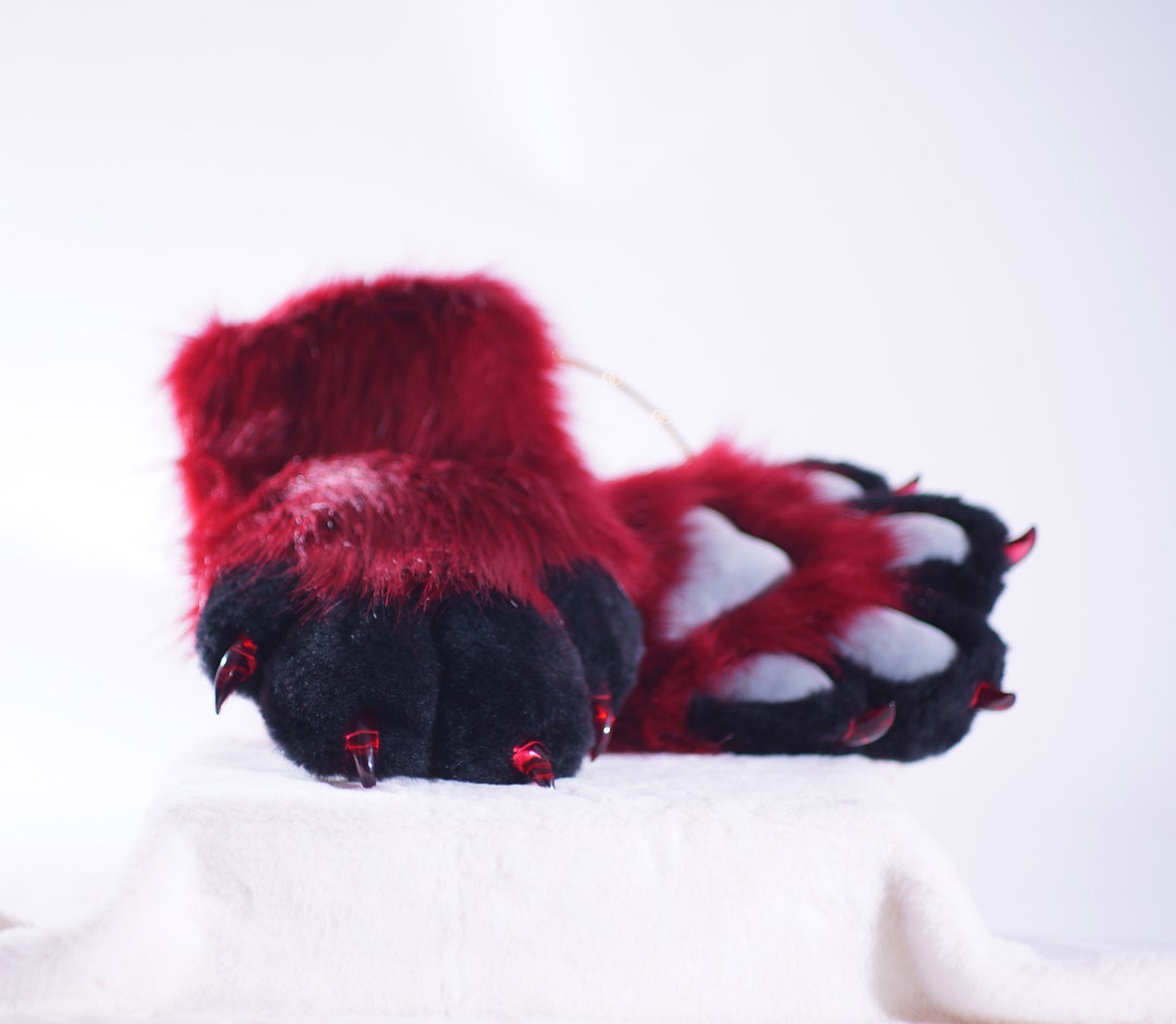Burgendy and Black Cat Paws Petplay Dog Cosplay, Fursuit Paws Custom ...
