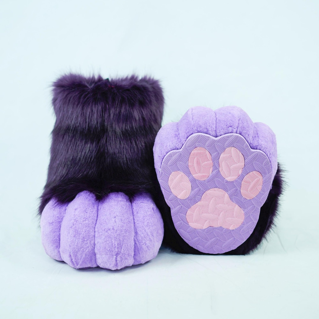 Fursuit Purple Feet Paws Outdoor Shoes | Soft Faux Fur Paw Slippers ...