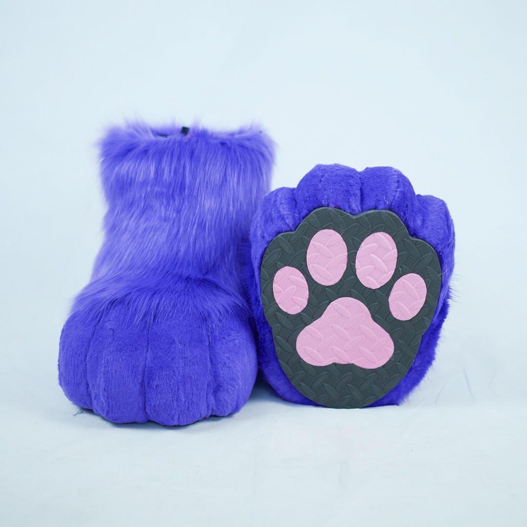 Fursuit Violet Feet Paws Outdoor Shoes | Soft Faux Fur Paw Slippers ...