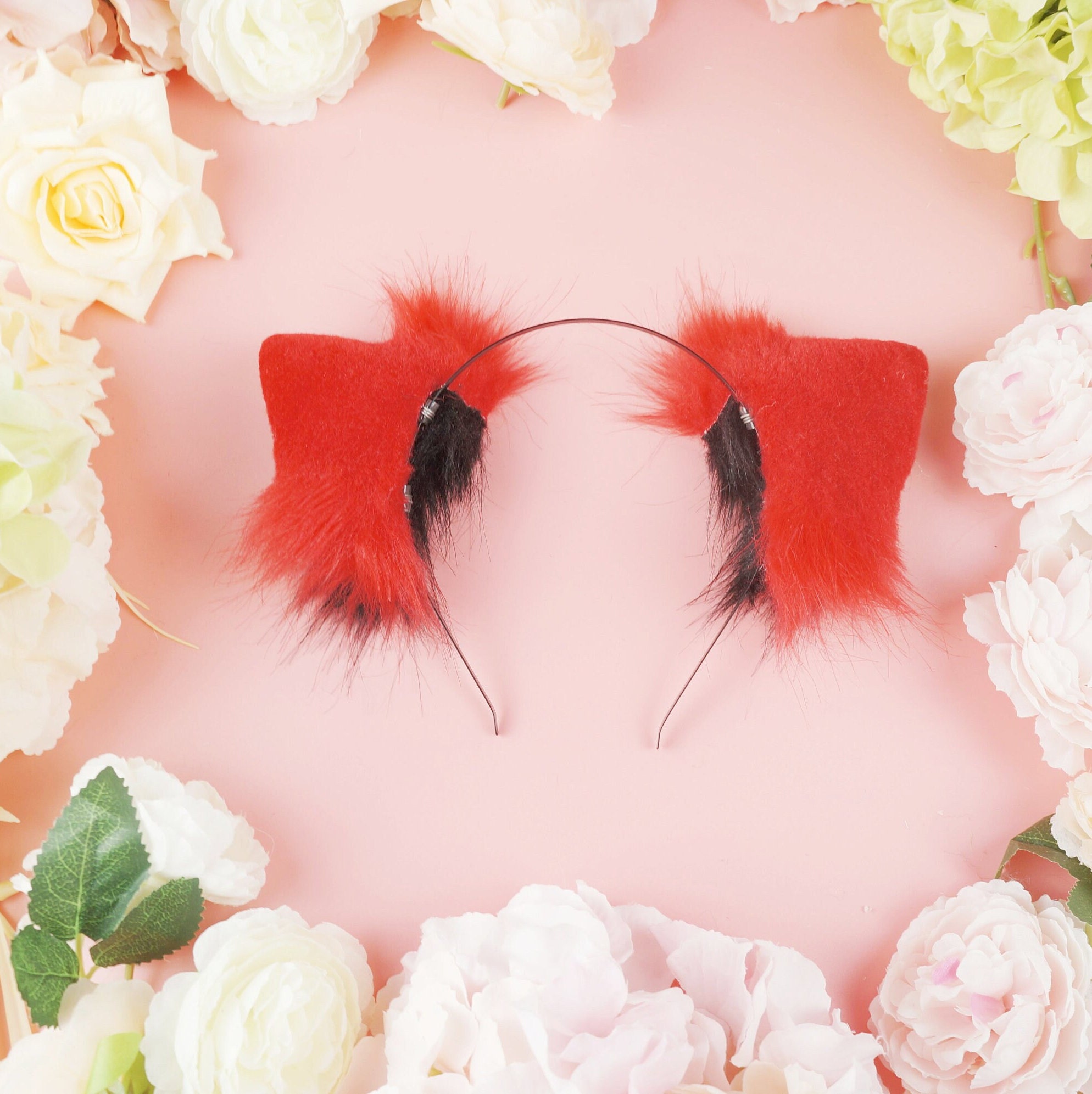 Red and Black Goth Cat Ears With Diamonds Cosplay Ears Faux - Etsy