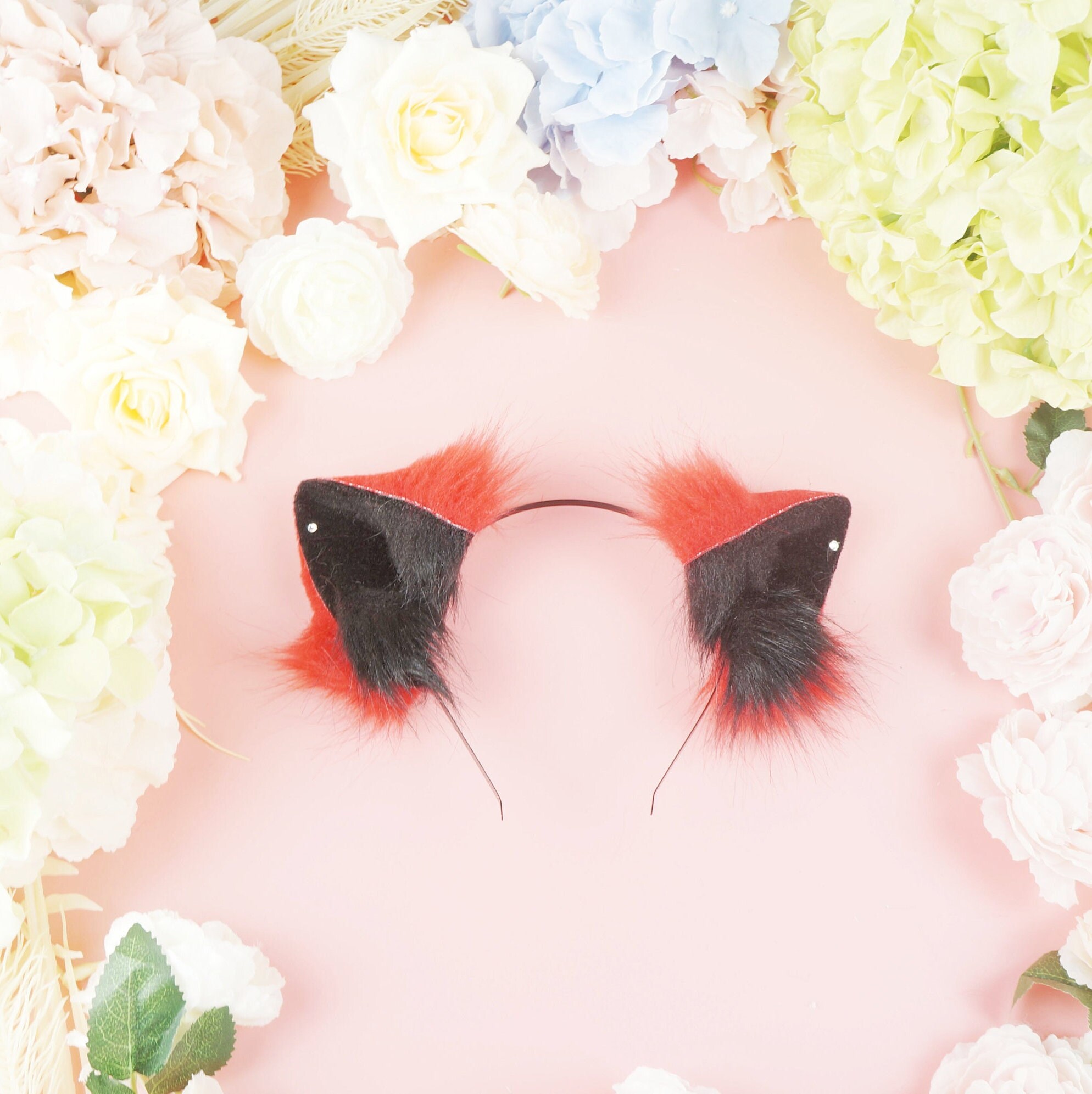 Red and Black Goth Cat Ears With Diamonds Cosplay Ears Faux - Etsy