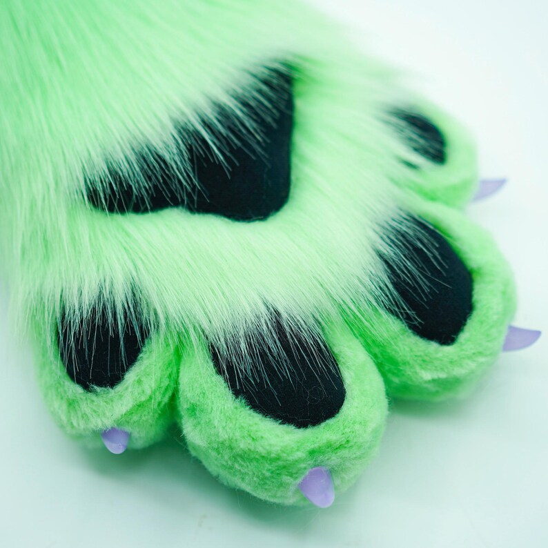 Green Furry Paws With Black Pad | Fluffy Fursuit Partial Costume ...