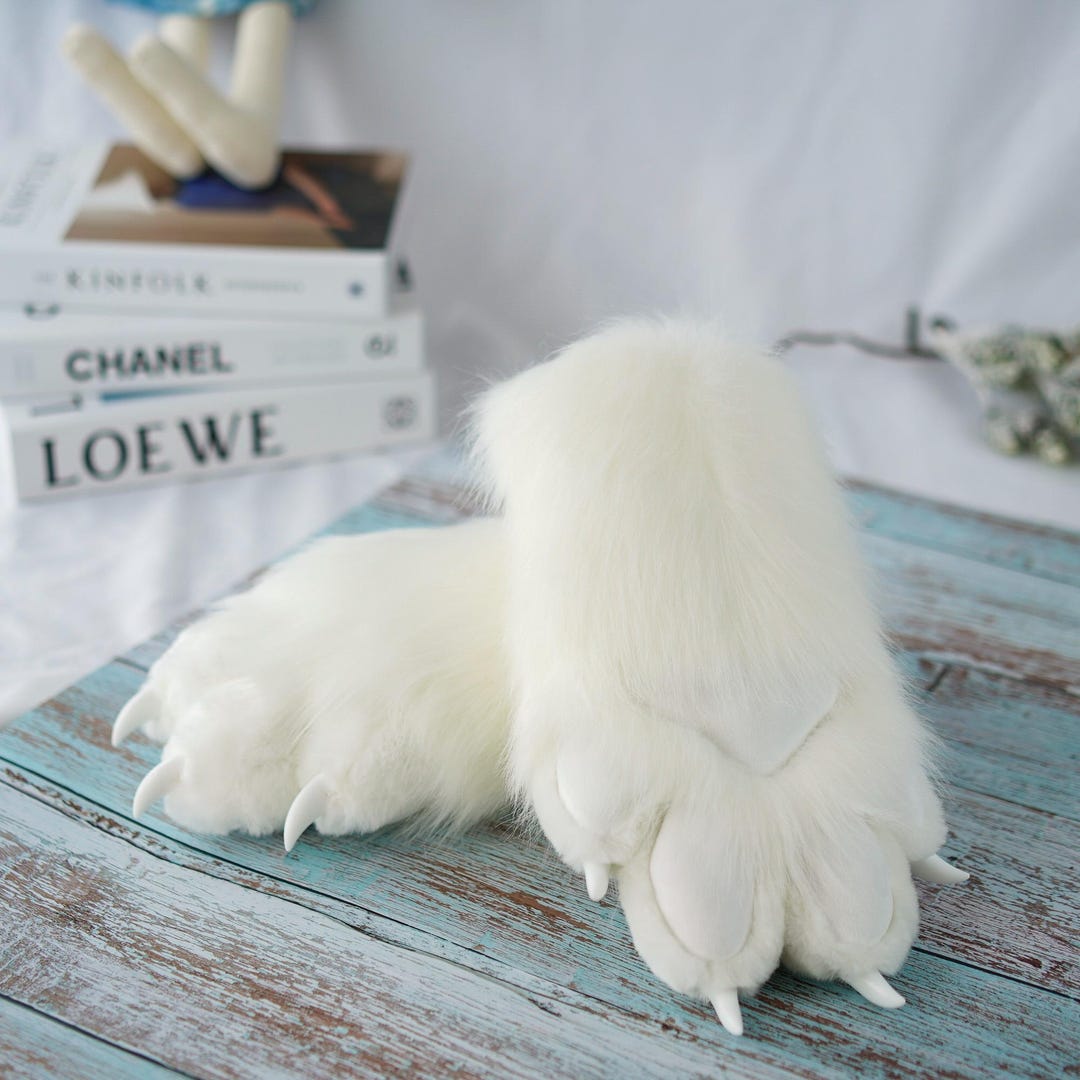 All-white Furry Paws Halloween Gift for Furry,cosplay Gloves- Realistic ...