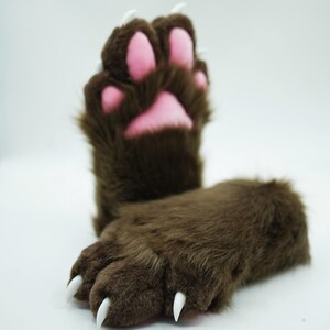 Fursuit Brown Fur 4 Finger Gloves Plush Furry Paws, Custom Fursuit ...