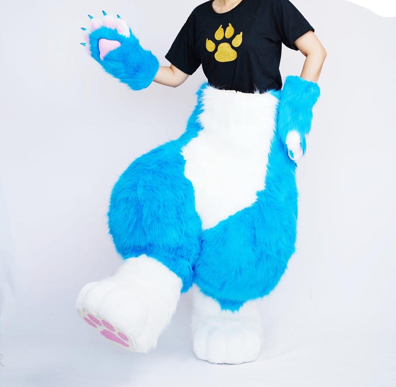 Blue Full Fursuit Lower Body Pants | Legs With Tail, Hand Paws, and ...