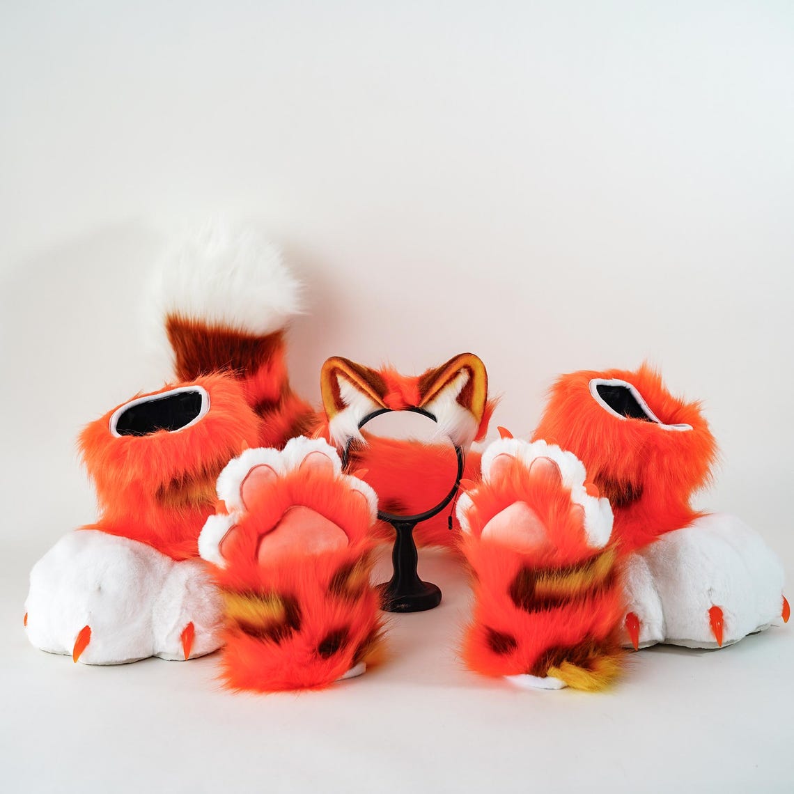 LARP Fursuit Set - Faux Fur Animal Ears Paws Tail & Headband, Roleplay ...