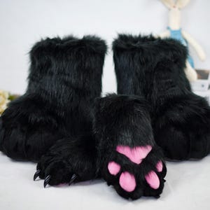 Black and Pink Outdoor Fursuit Feet Paws and Hand Paws Set, Cosplay ...