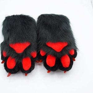 Black Puppy Paws With Red Meat Pad, Furry Gloves, Tiger Paws, Fox Paws ...