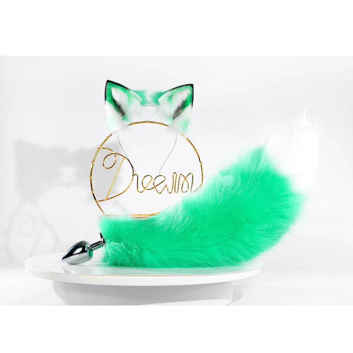 Turquoise Fox Ear Tail Paw Fursuit Set Petplay Cat Cosplay Set - Etsy