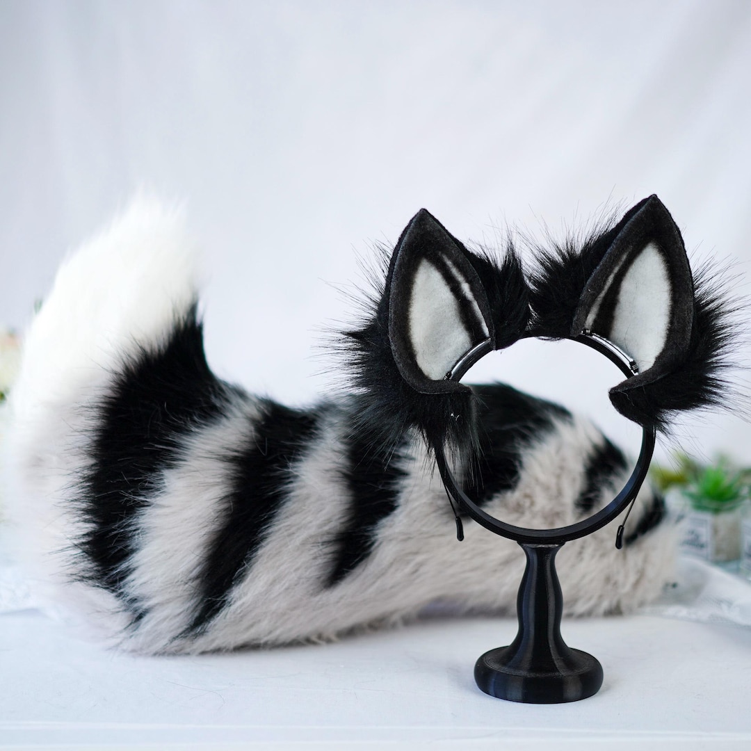 Whimsical White and Black Fox Ears&tail Set | Realistic Cospaly Costume ...
