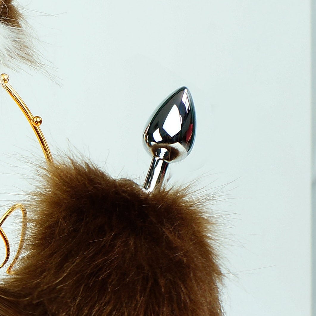 Dark Brown Earstail Set Tail Butt Plug Faux Fur Set Wolf - Etsy