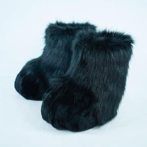 Fursuit All Black Feet Paws Outdoor Shoes | Soft Faux Fur Paw Slippers ...