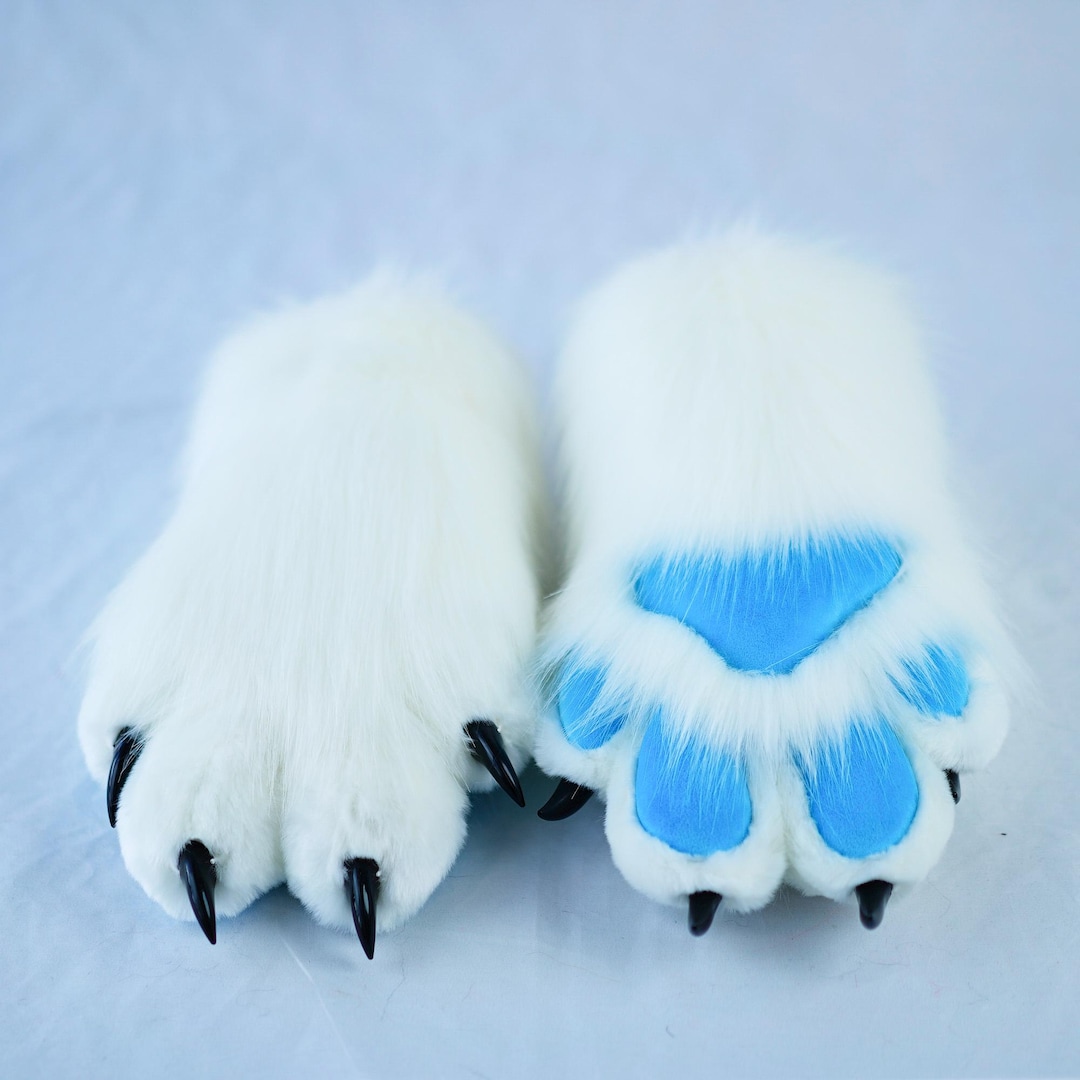 Furry Paws With White Fur Blue Pad Black Claws | Fluffy Fursuit Partial ...