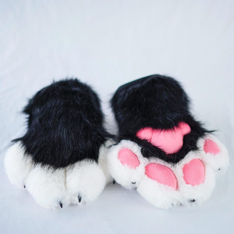 White Pink Black Fur Paws - Etsy