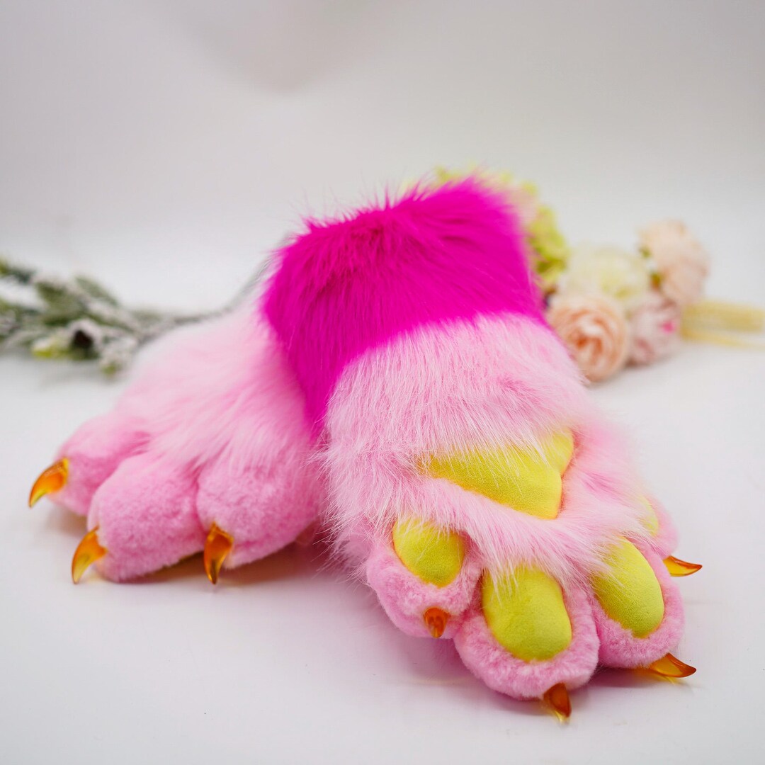 Pink&hot Pink Puppy Fox Cat Furry Paws With Yellow Meat Pad, Kemono ...