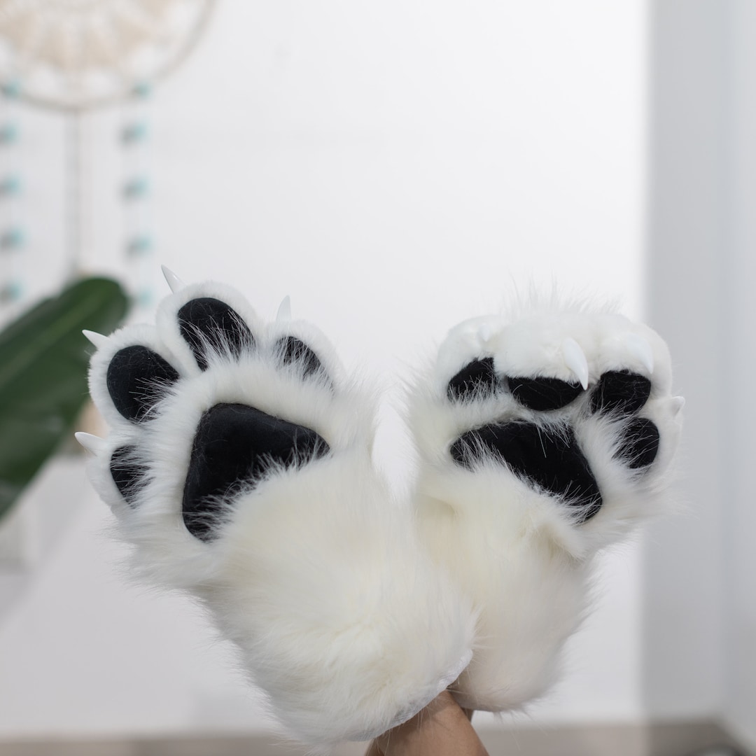 White and Black Paws, Puffy Fursuit Paw, Cosplay Gloves,cat Paws, Puppy ...