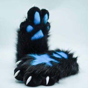 Patterned Black&blue Hand Paws With Stripes | Fluffy Soft Fursuit 4 ...