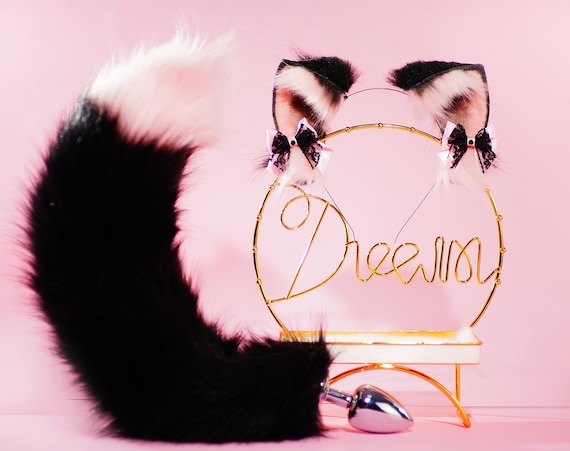 Black Cat Ears Kitty Ears Tail Headband Ears Faux Ears and - Etsy