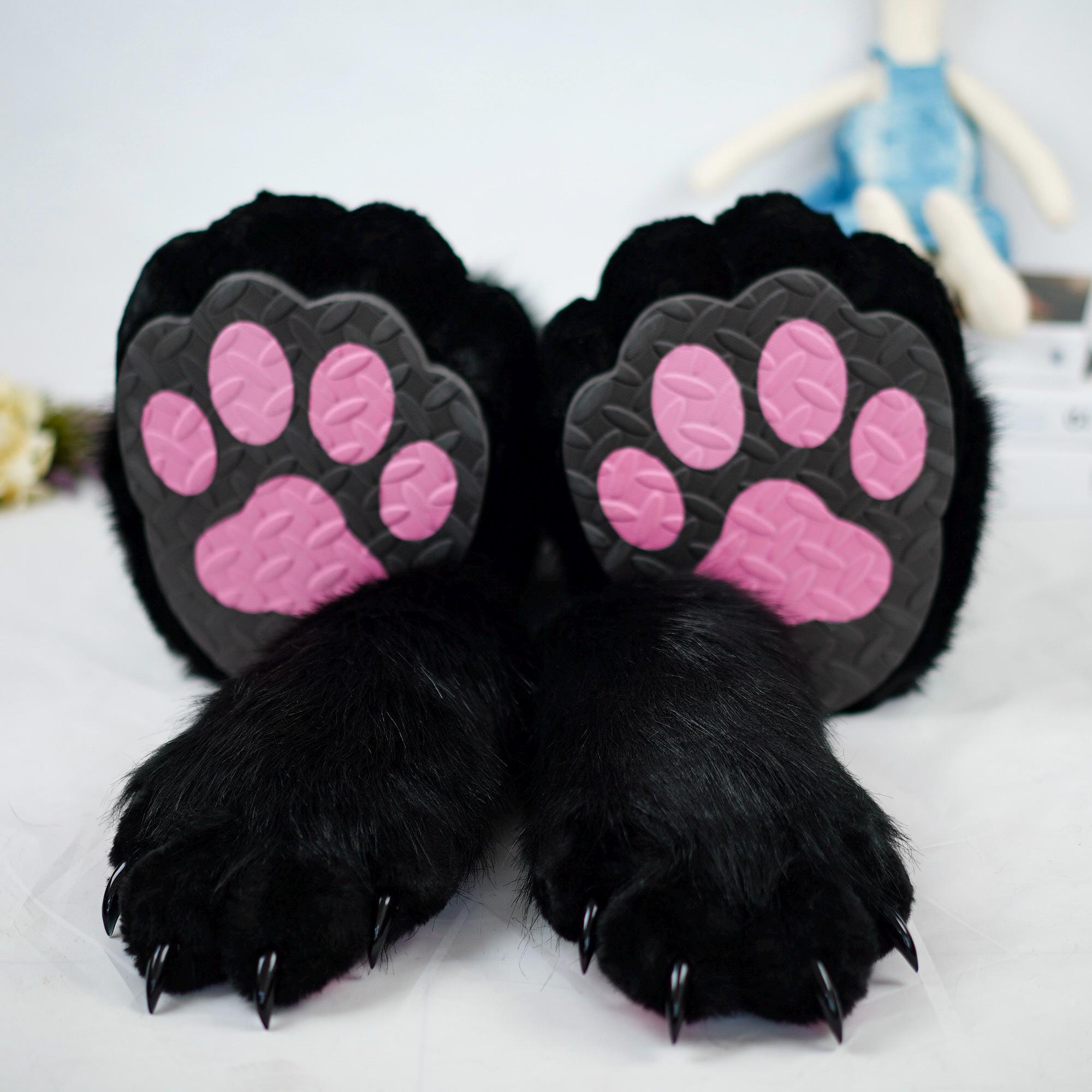 Black and Pink Outdoor Fursuit Feet Paws and Hand Paws Set, Cosplay ...