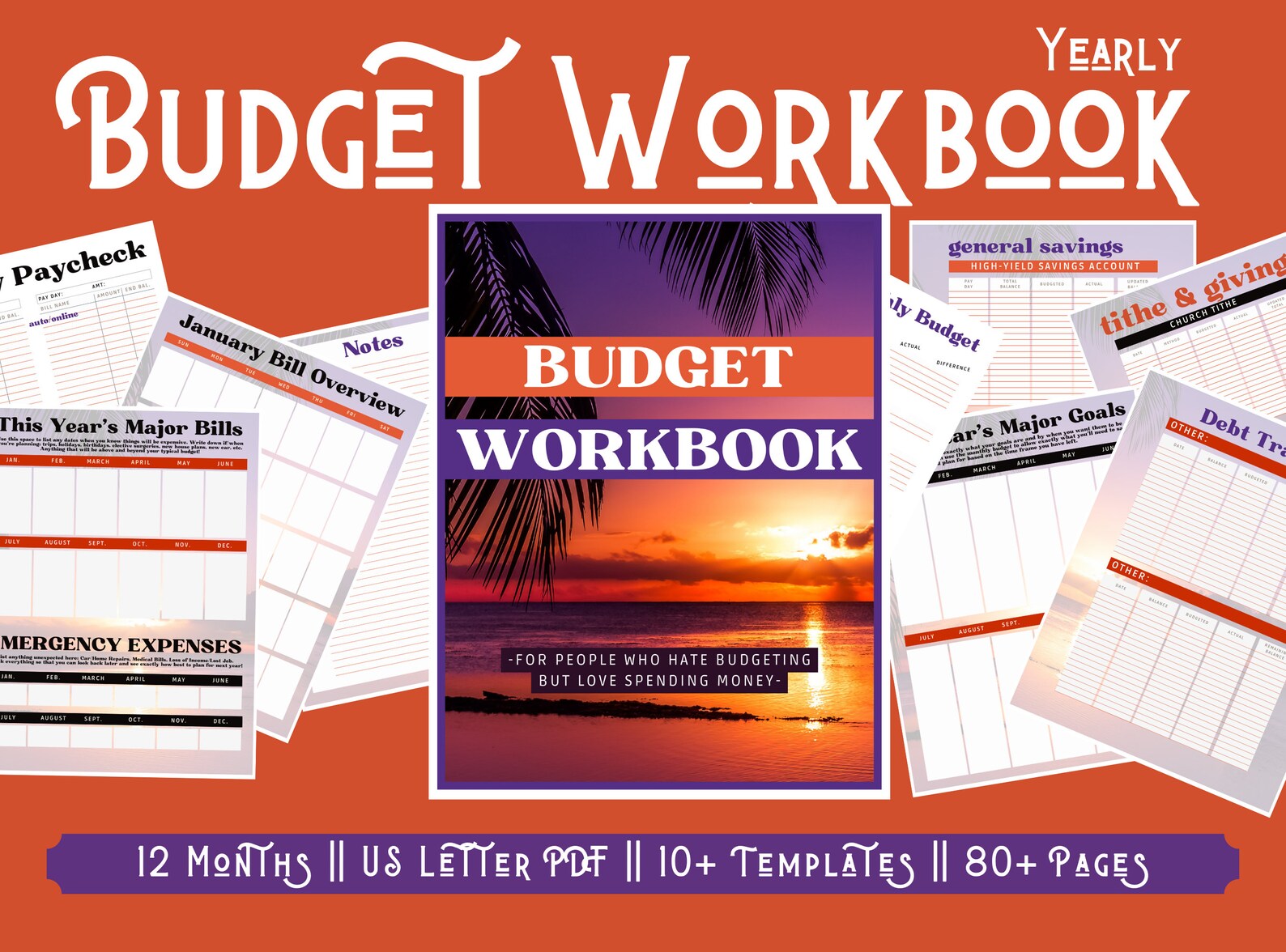 Budget Binder Printable Workbook, Ethereal Sunset, Cash & Income ...