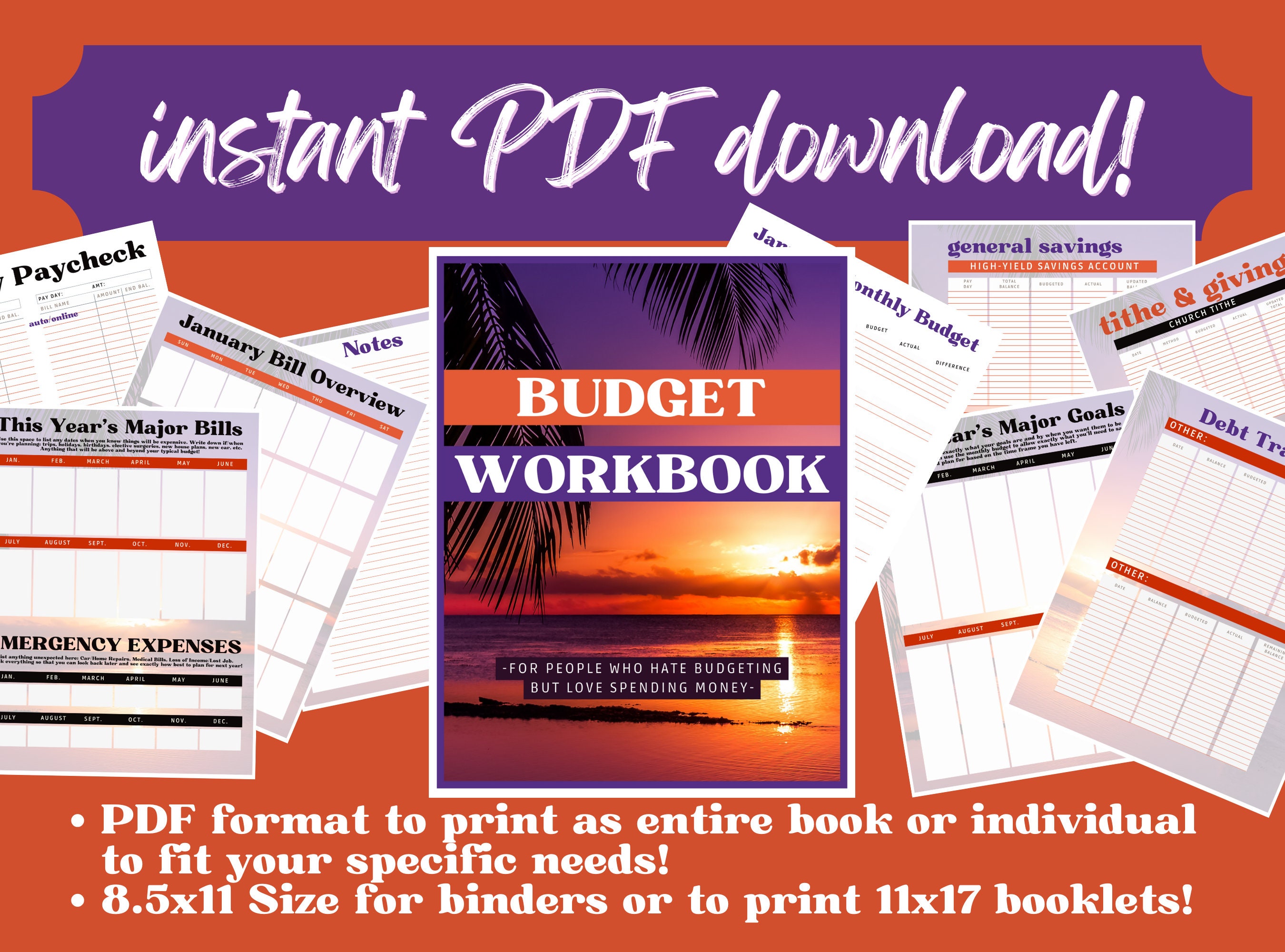 Budget Binder Printable Workbook, Ethereal Sunset, Cash & Income ...