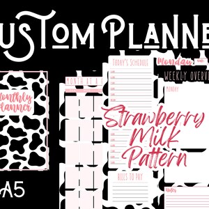 Planner A5 Strawberry Milk Cow Print Monthly, Weekly, Daily Organizer ...