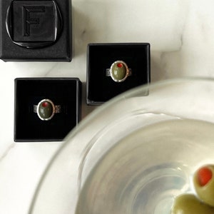 Silver Martini Ring | Olive Cocktail Ring | Hammered Silver Statement Ring - Etsy