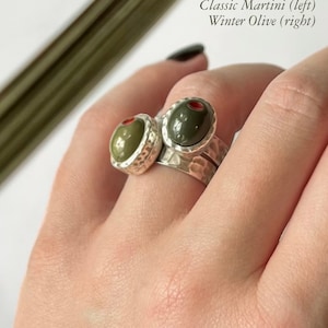Silver Martini Ring | Olive Cocktail Ring | Hammered Silver Statement Ring - Etsy