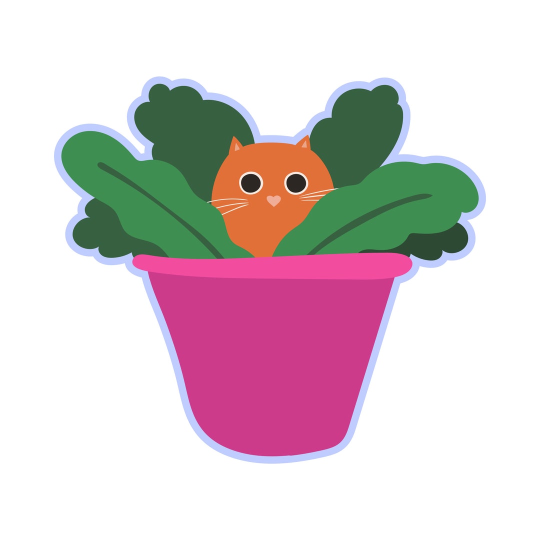 Pst Pst Cat in Plant Sticker - Etsy