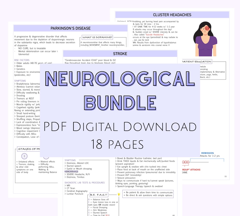 Neurological Bundle, Neuro Bundle Notes, Med Surg Notes, Medical ...